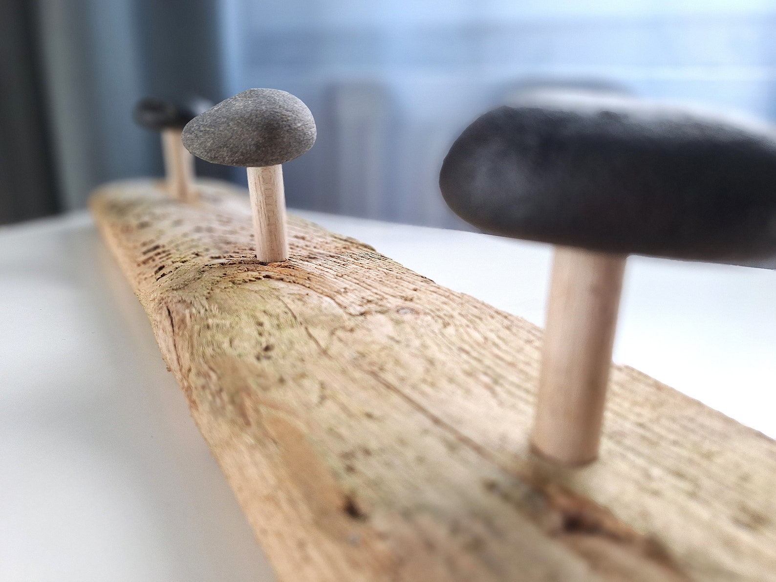 Driftwood Plank Towel Rack, Rustic Towel Hanger With Pebble Hooks ...