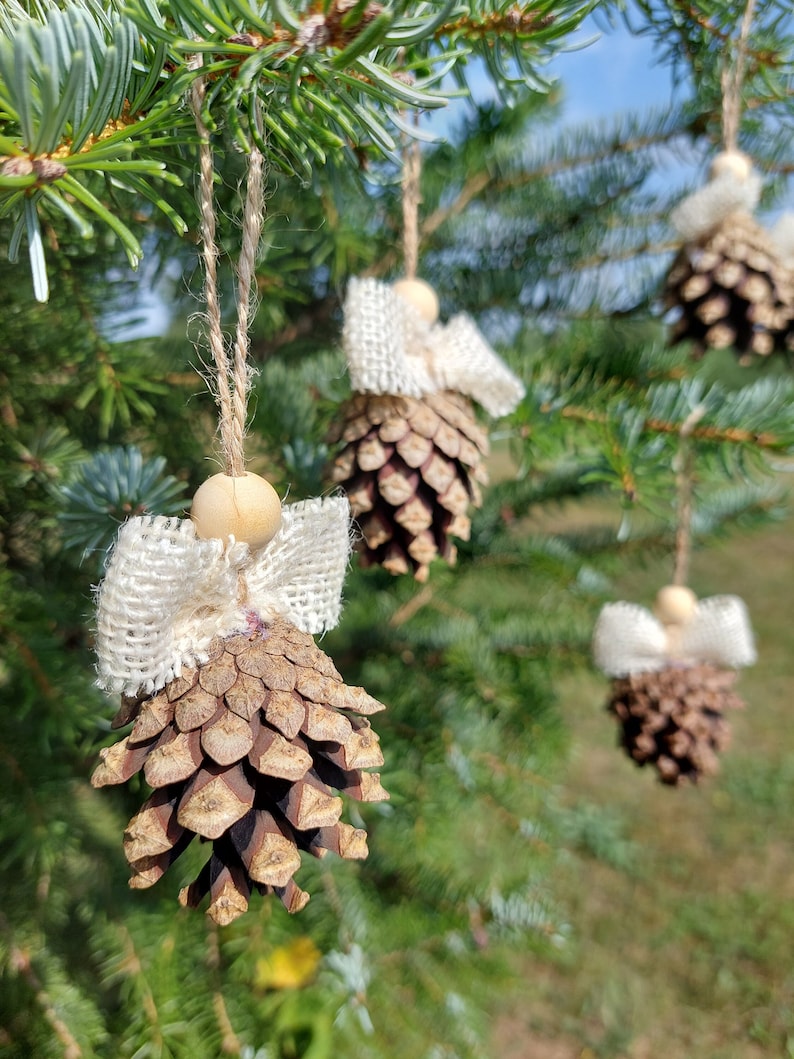 Christmas Decorations, Pine Cone Ornaments With Natural White Burlap ...