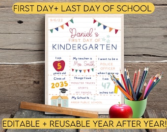 Editable First Day of School Sign, Printable Sign, Instant Download ...
