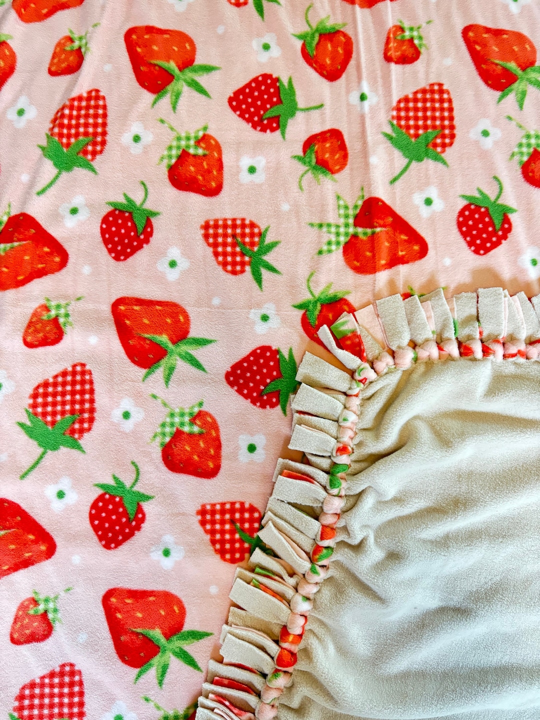 Anti Pill Fleece Tie Blanket Strawberry Shortcake Edition - Etsy