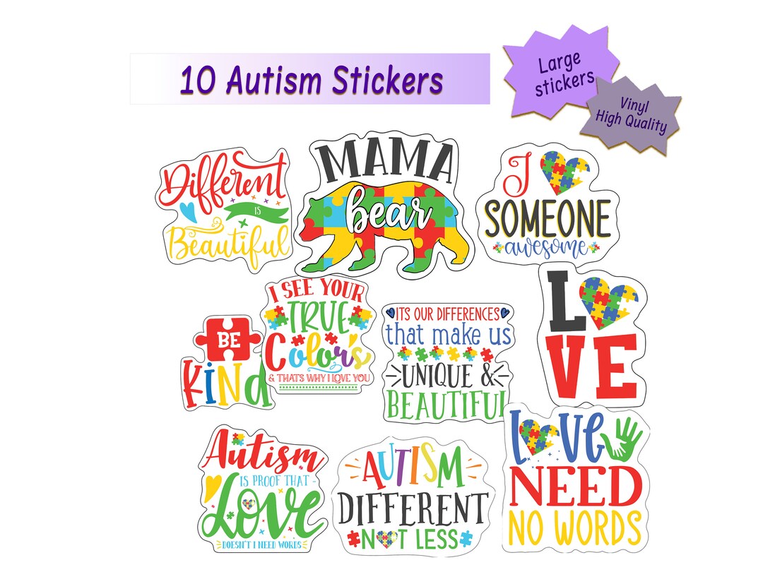 Perfect Autism Gift - Ten Cute Autism Stickers Waterproof, Durable ...