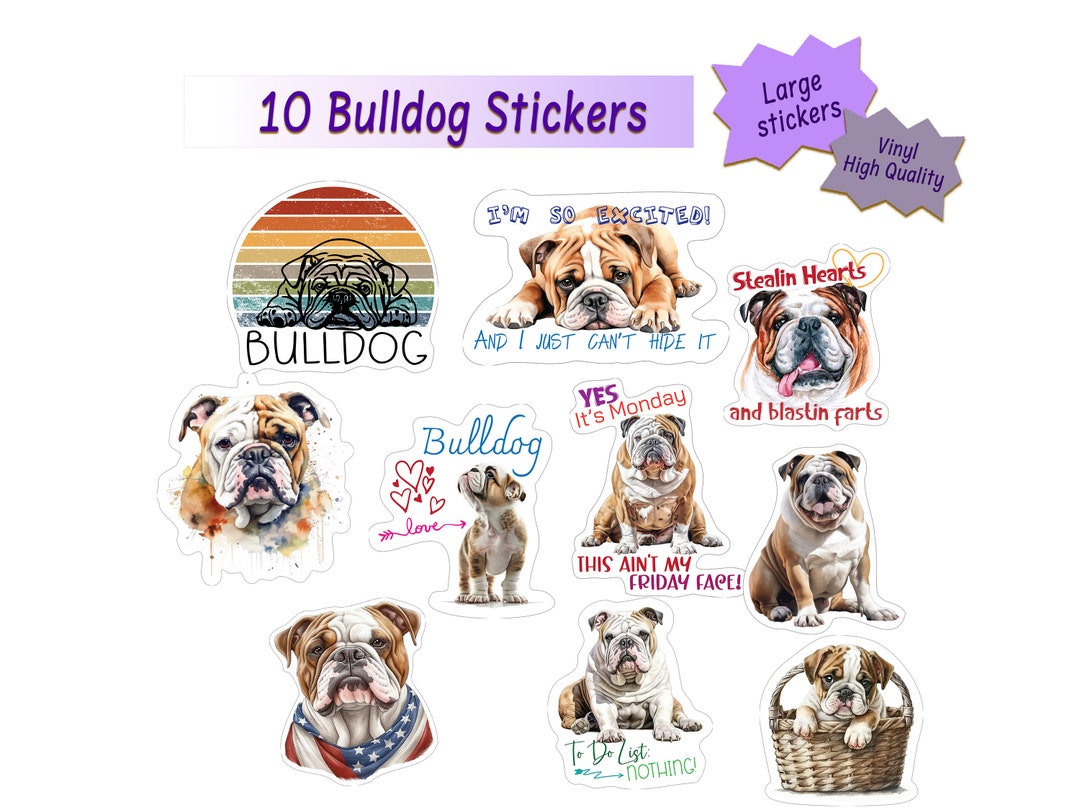 Bulldog Stickers: Waterproof Vinyl Decals for Laptop, Car, Water ...