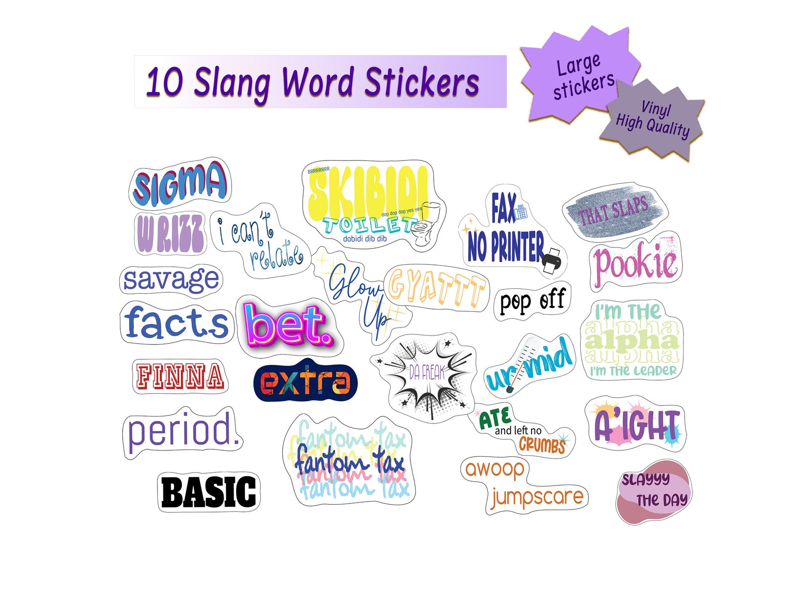 Slang Word Stickers: 25 Vinyl Waterproof Gen Z Stickers - Etsy
