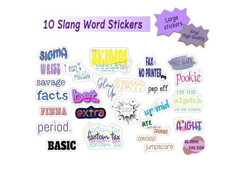 Slang Word Stickers: 25 Vinyl Waterproof Gen Z Stickers - Etsy