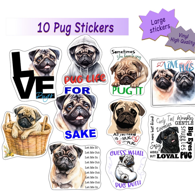 Pug Sticker Pack - Etsy