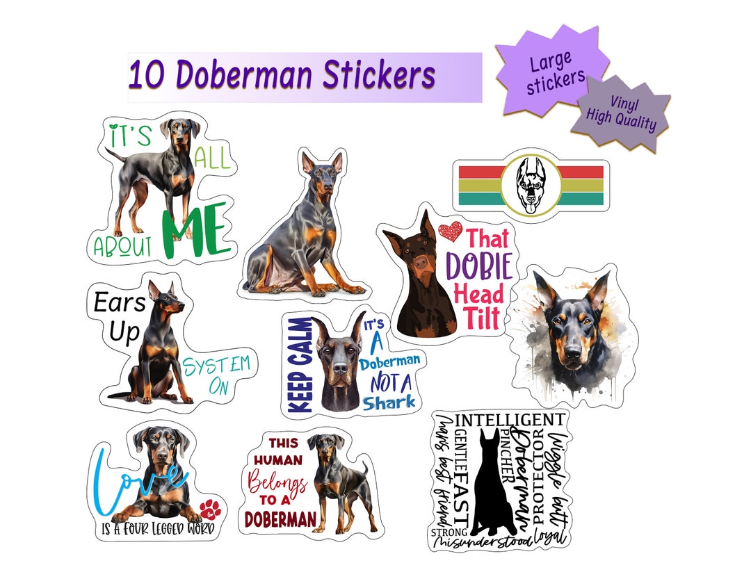 Doberman Stickers: Waterproof Vinyl Dog Breed Decals - 10 Pack - Etsy