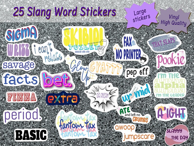 Slang Word Stickers: 25 Vinyl Waterproof Gen Z Stickers - Etsy