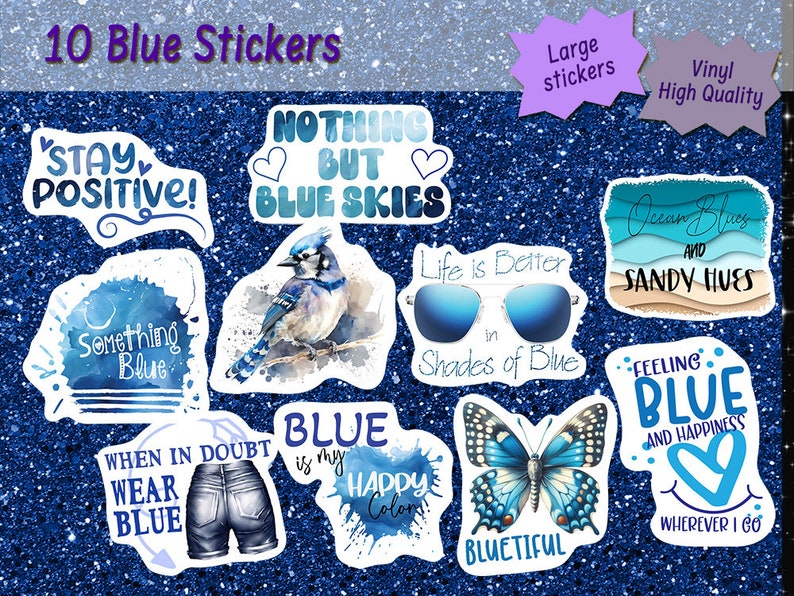 Perfect Blue Gift Ten Cute Blue Stickers Waterproof, Durable, Stickers ...