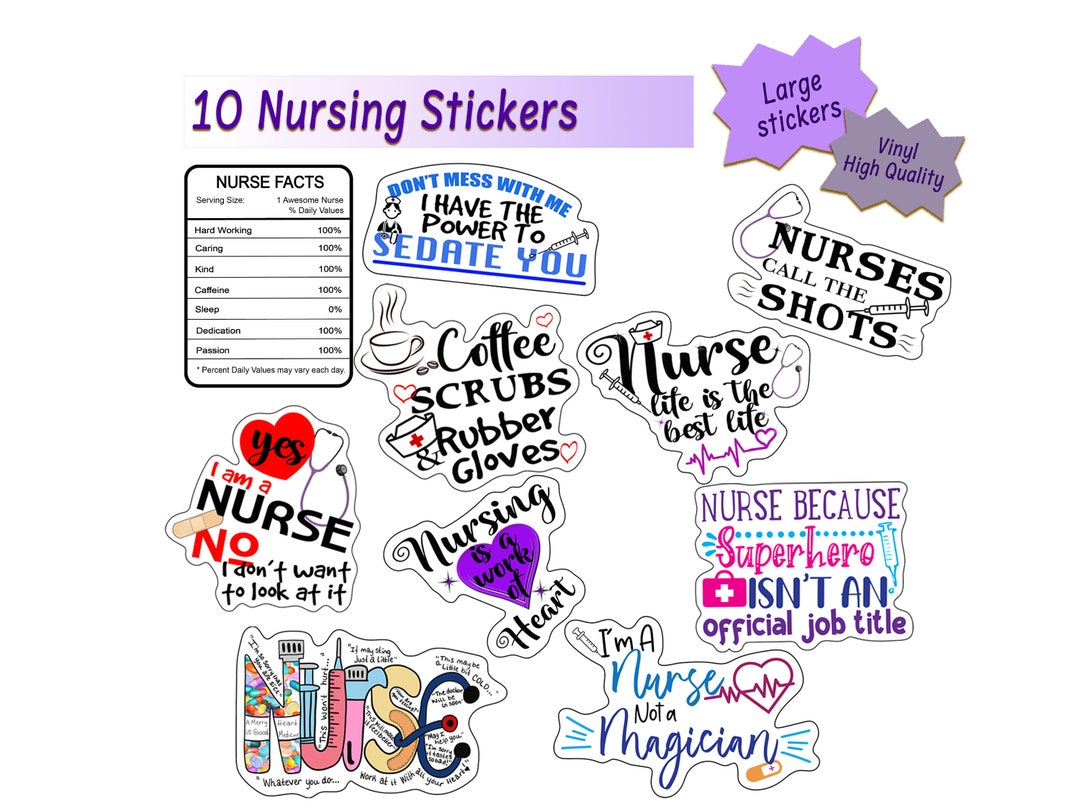 Perfect Nursing Gift - Ten Cute Nursing Stickers Waterproof, Durable ...