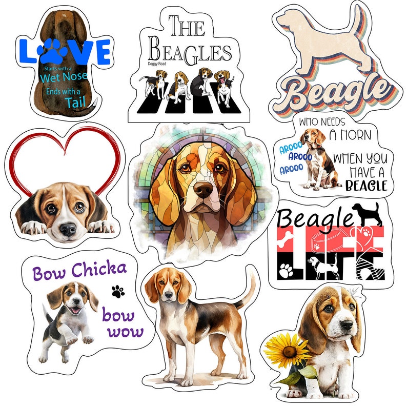 Beagle Stickers: Waterproof Vinyl Decals for Laptop, Car - 10 Pack - Etsy