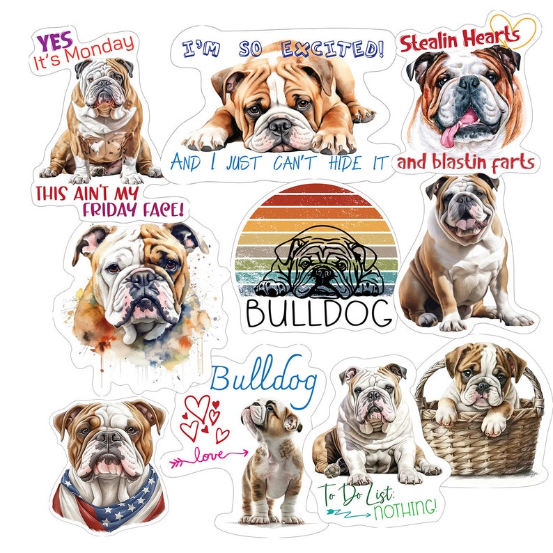 Bulldog Stickers Perfect English Bulldog Gift Ten Waterproof, Durable ...