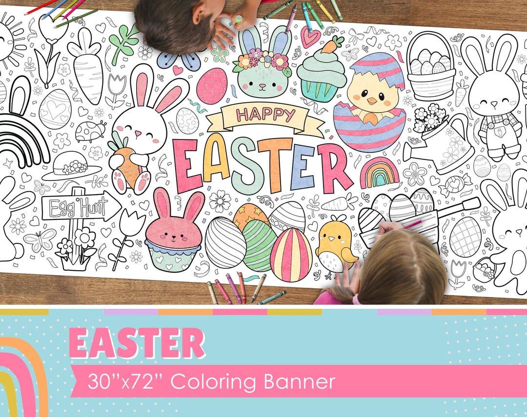 Giant Easter Coloring Banner | Kids Tablecloth, 30x72 Inches - Etsy