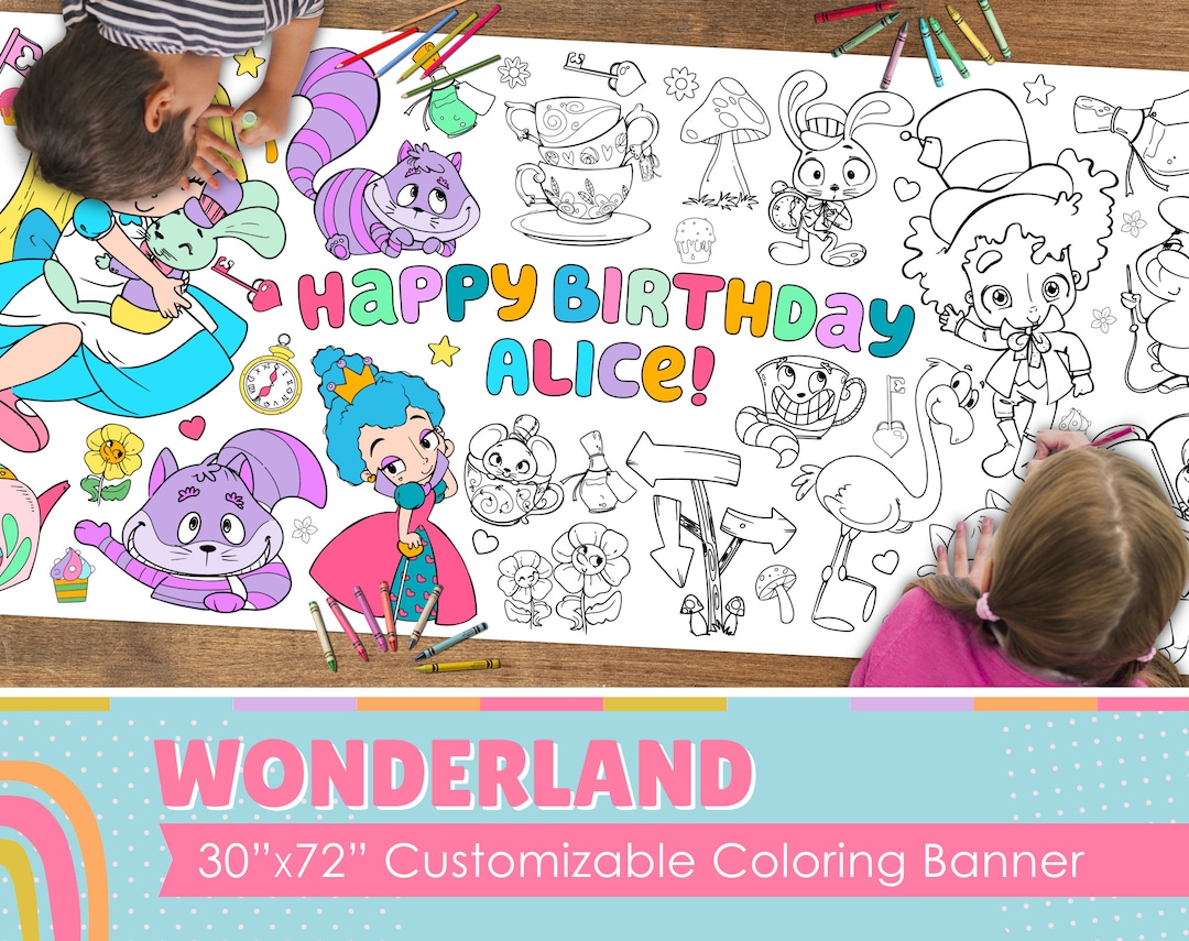 GIANT Alice in Wonderland Coloring Banner for Birthdays | 6 Feet Long ...