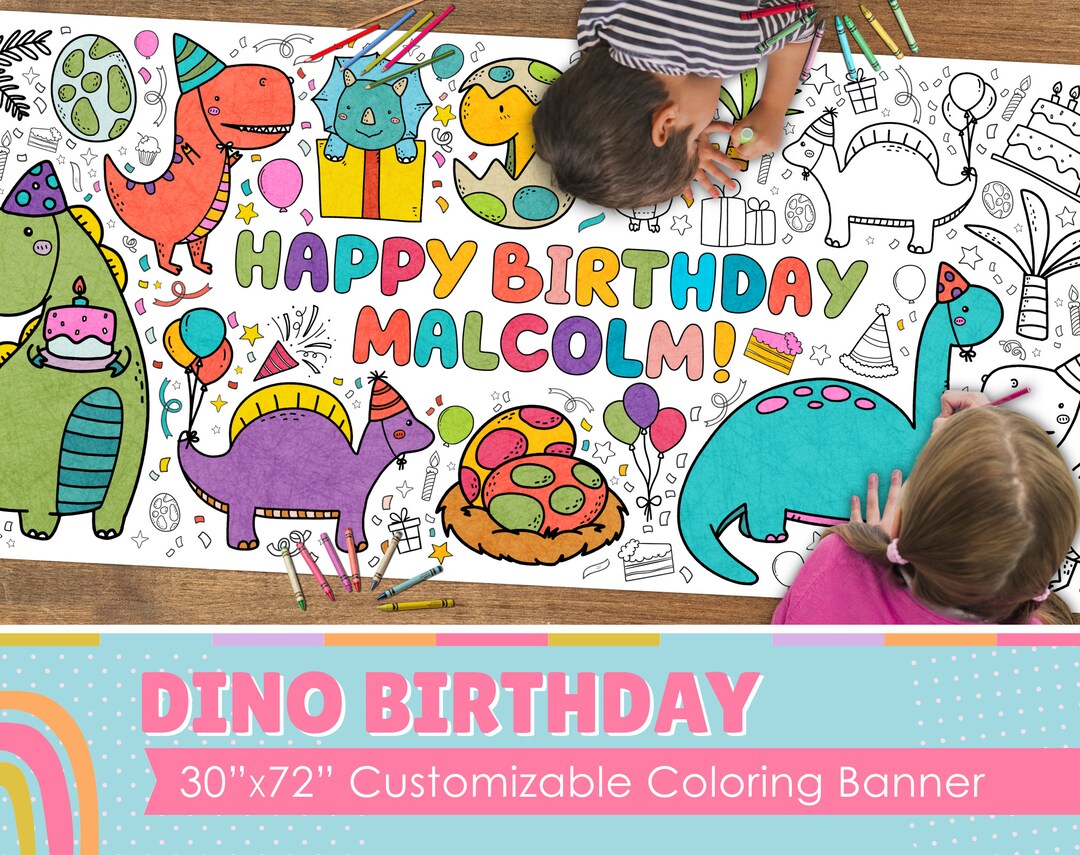 GIANT Dinosaur Birthday Coloring Poster Banner | Table Cover With ...