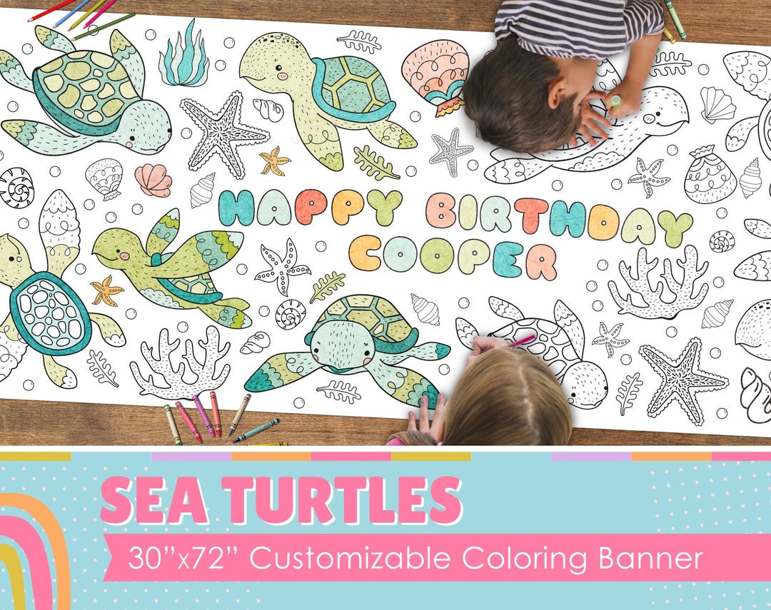 Giant Sea Turtles Coloring Banner | Kids Activity, School Party (30" X ...