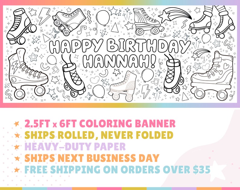 GIANT Roller Skate Birthday Party Coloring Banner Poster | Kids ...