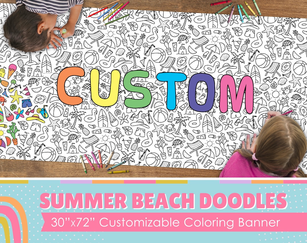 GIANT Summer Beach Coloring Banner | Paper Tablecloth | Summer Party ...