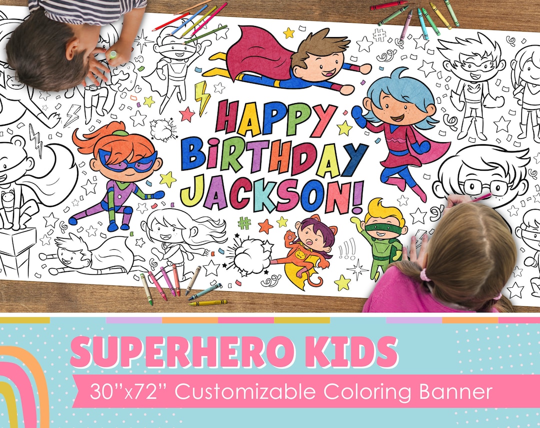 GIANT Superhero Kids Coloring Banner | Customizable 6 Feet Long | 30" X ...