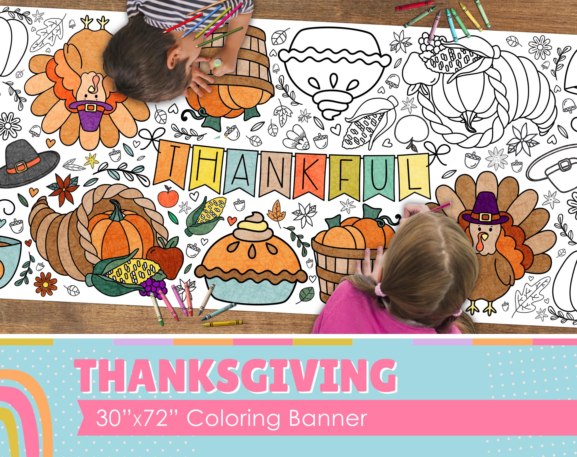 Giant Thanksgiving Coloring Banner | "thankful" Tablecloth, Fall Party ...