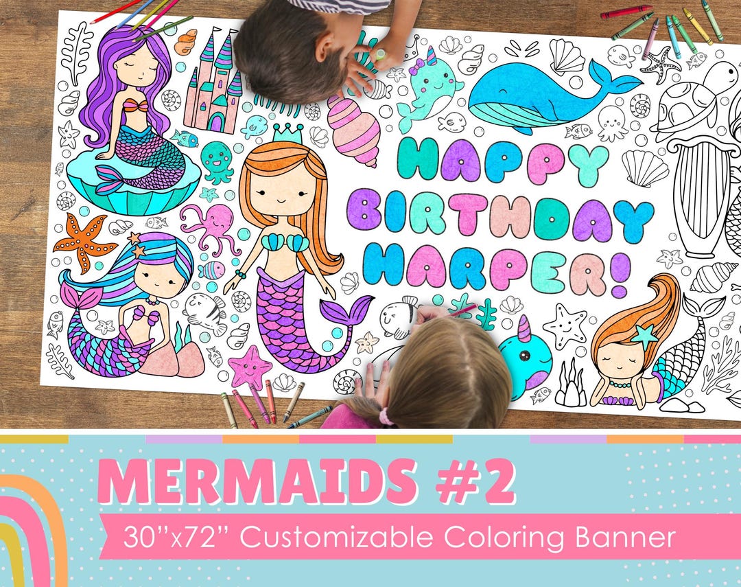 GIANT Mermaids Coloring Banner Poster | 6 Feet Long | 30" X 72" Inches ...