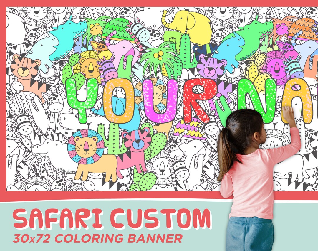 Safari Coloring Page Banner With Custom Name - Etsy