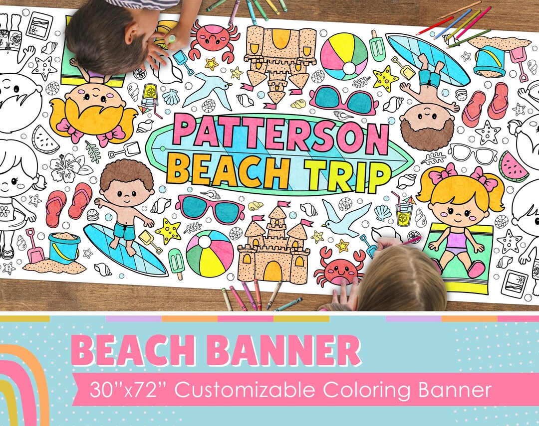 GIANT Summer Beach Coloring Banner | Paper Tablecloth | Summer Party ...