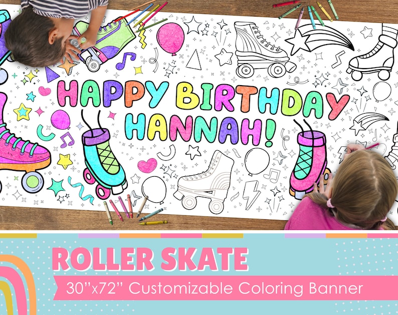 GIANT Roller Skate Birthday Party Coloring Banner Poster | Kids ...