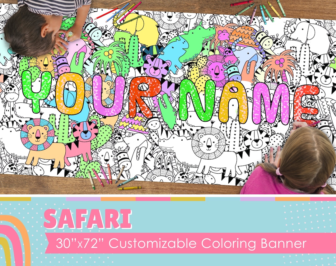 GIANT Safari Coloring Banner Poster With Custom Name | 6 Feet Long | 30 ...