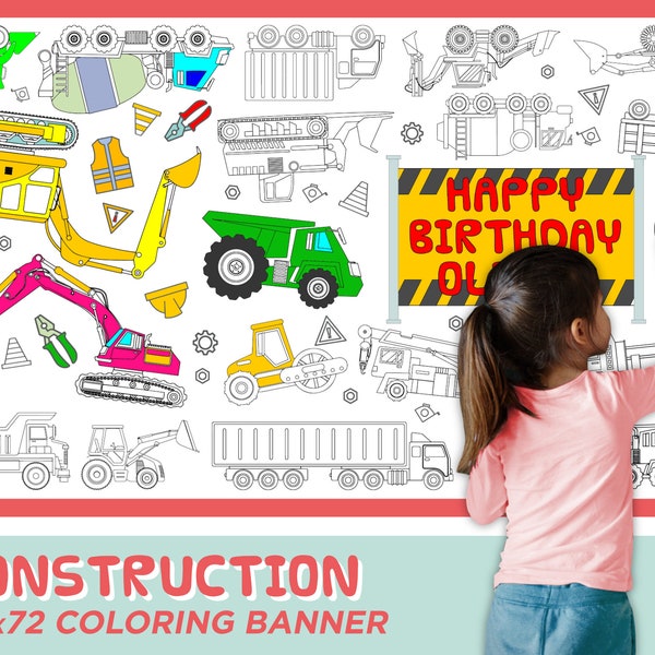 Construction Coloring Banner - Etsy