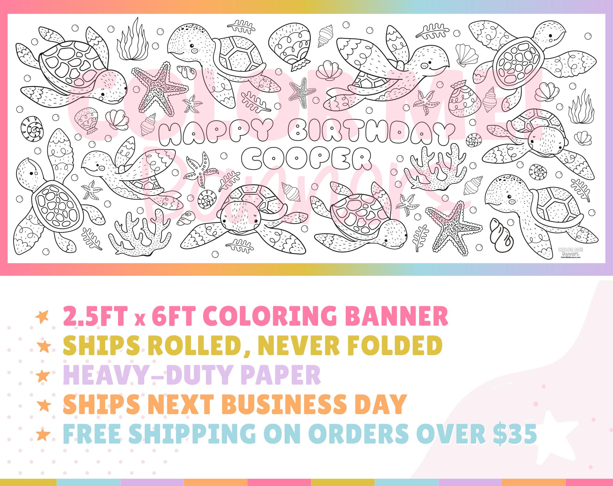 Giant Sea Turtles Coloring Banner | Kids Activity, School Party (30" X ...