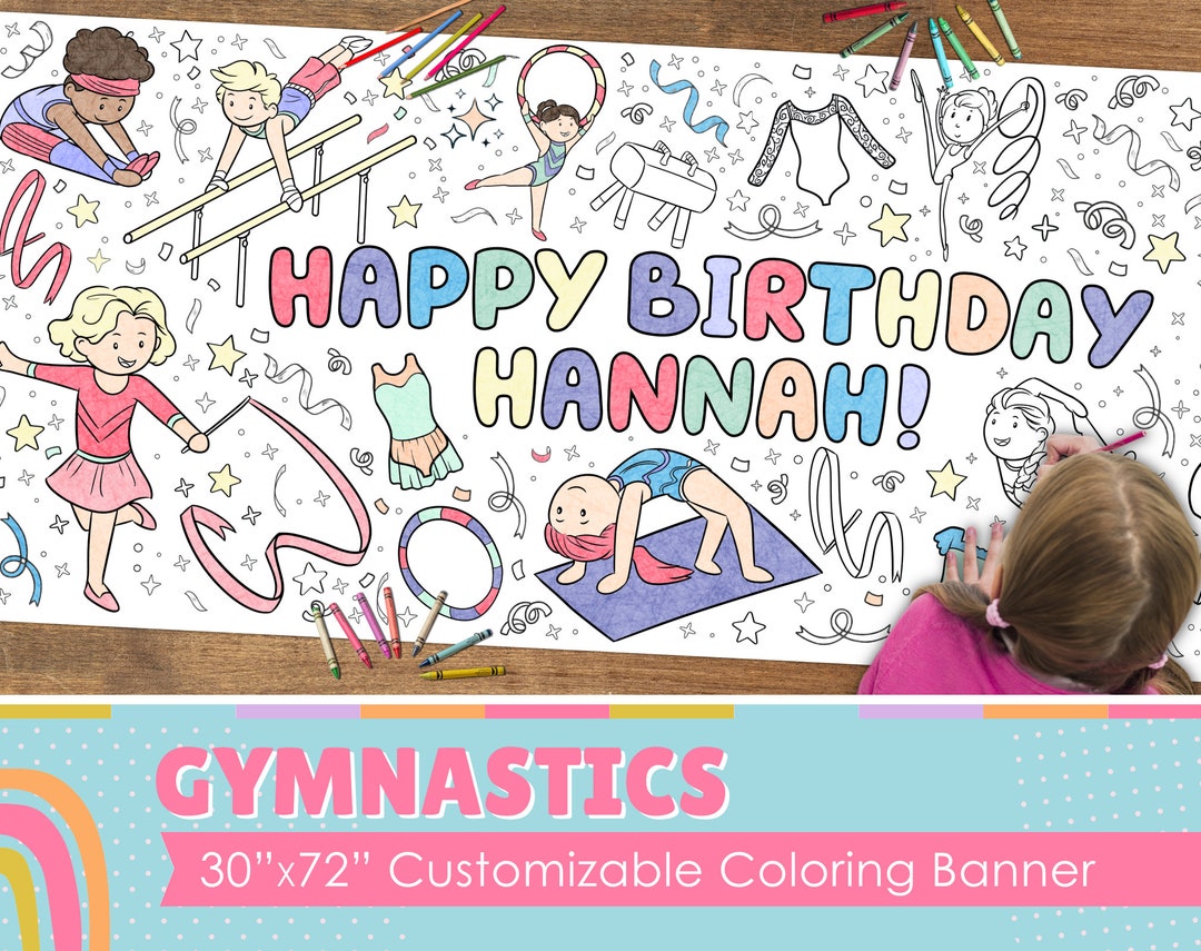 GIANT Gymnastics Birthday Party Coloring Banner Poster | Kids Coloring ...