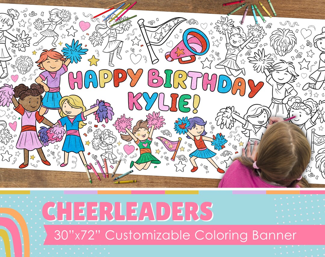 GIANT Cheer Birthday Party Coloring Banner Poster | Kids Coloring ...