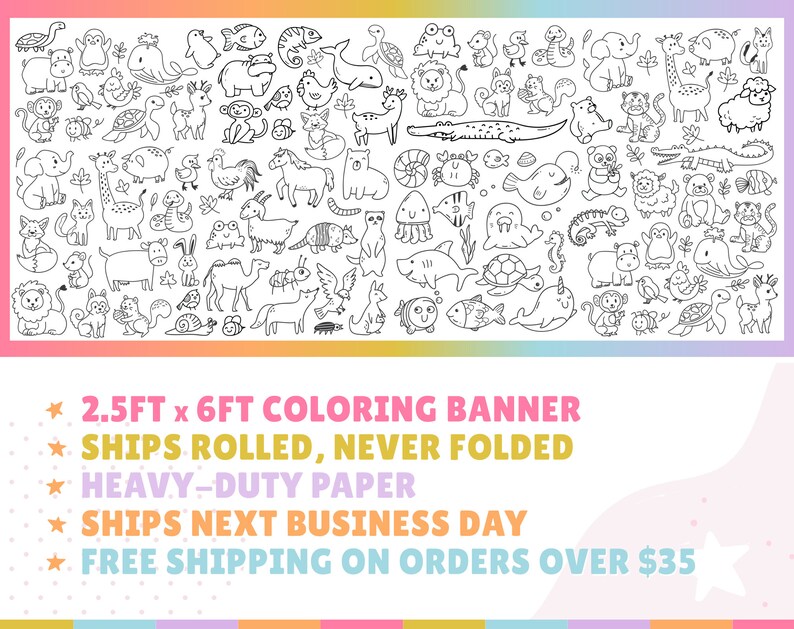 GIANT Animals Coloring Banner or Table Cover | Paper Coloring ...