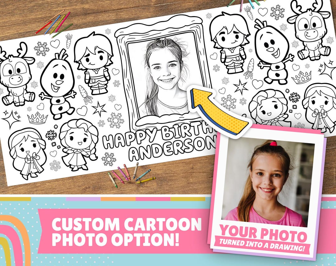 GIANT Ice Princess Coloring Banner With YOUR Custom Cartoon Photo | 6 ...