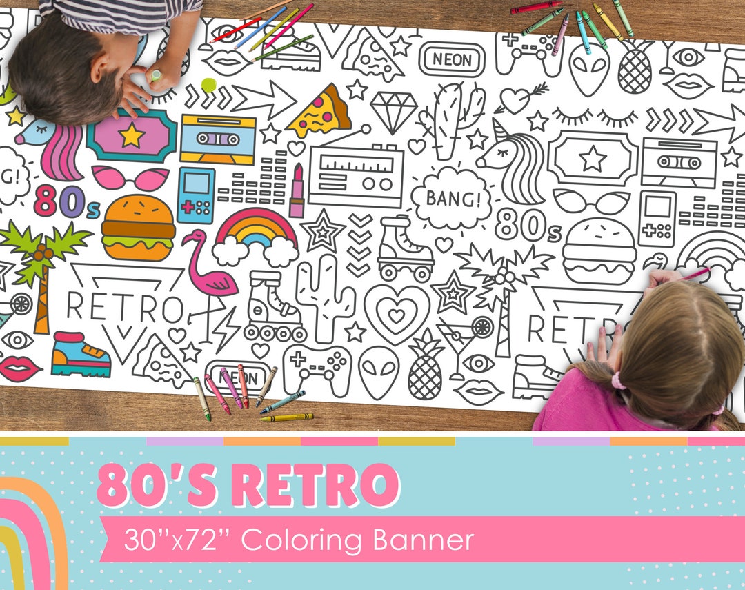 GIANT 80s Retro Coloring Banner Poster | School Activity | Kids ...