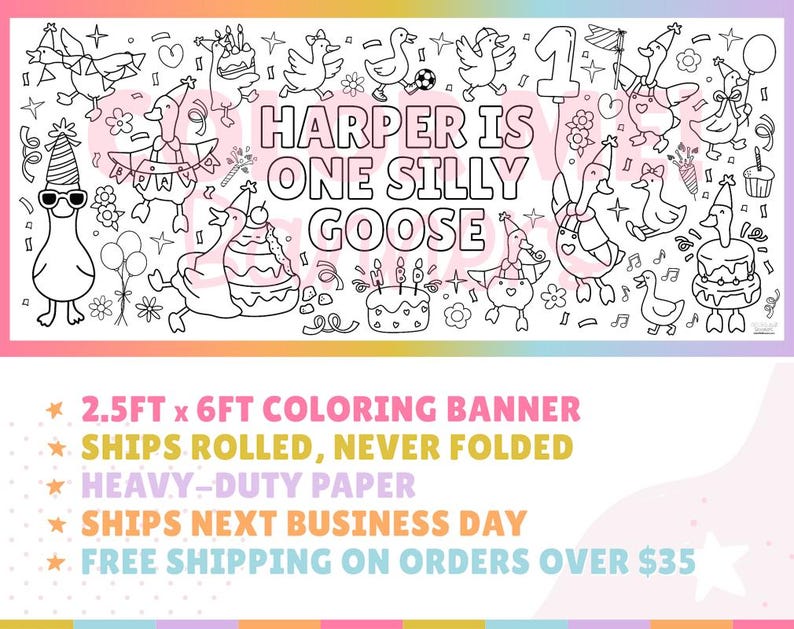 One Silly Goose Coloring Banner | Kids Party Activity (30" X 72") - Etsy