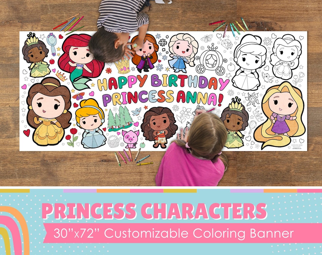 GIANT Princess Characters Coloring Banner Poster | 6 Feet Long | 30" X ...