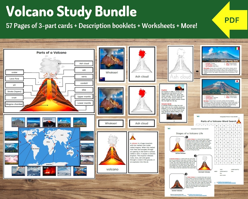 Montessori Volcano Study Mega Bundle | 16 Volcanoes | 57 Pages of Fun ...