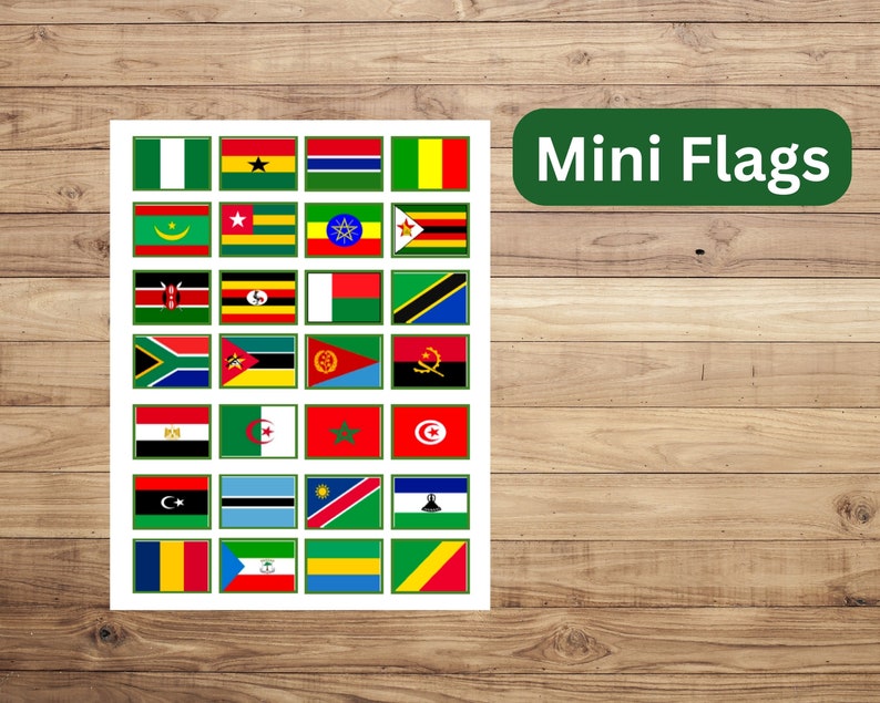 Flags of Africa 54 Montessori Three Part Cards 54 Mini Flags 6 ...