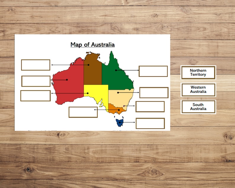 Map of Australia | Montessori 3-part Cards + Control Card + Worksheet ...