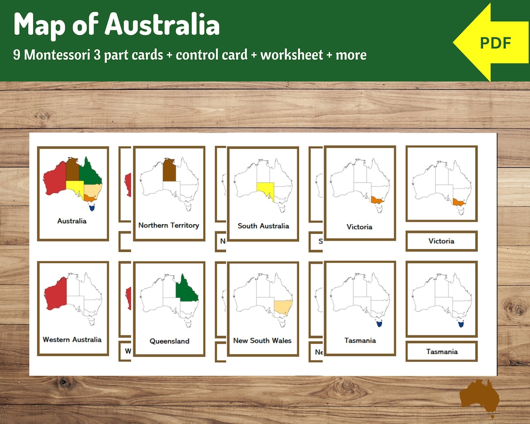 Map of Australia | Montessori 3-part Cards + Control Card + Worksheet ...