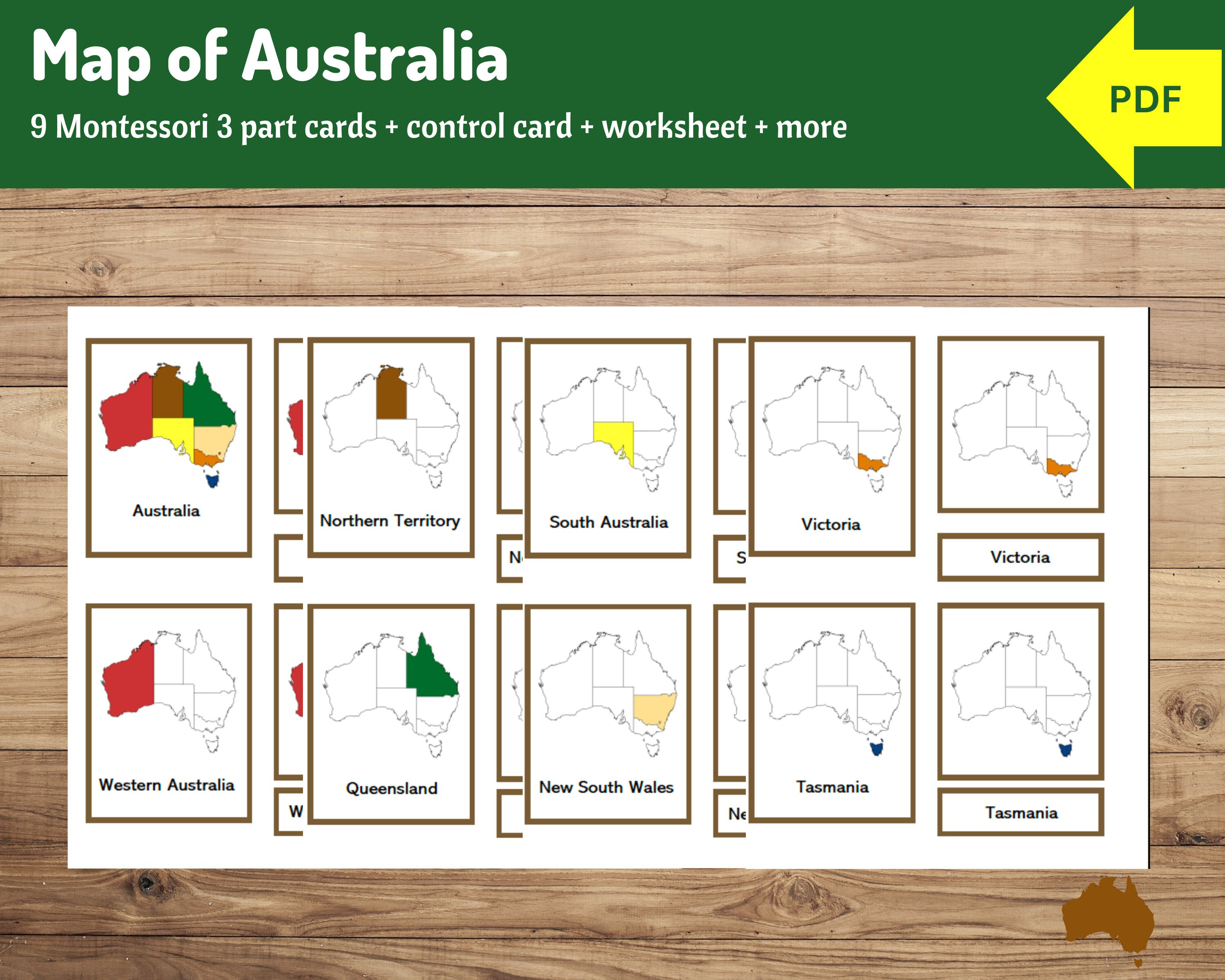 Map of Australia | Montessori 3-part Cards + Control Card + Worksheet ...