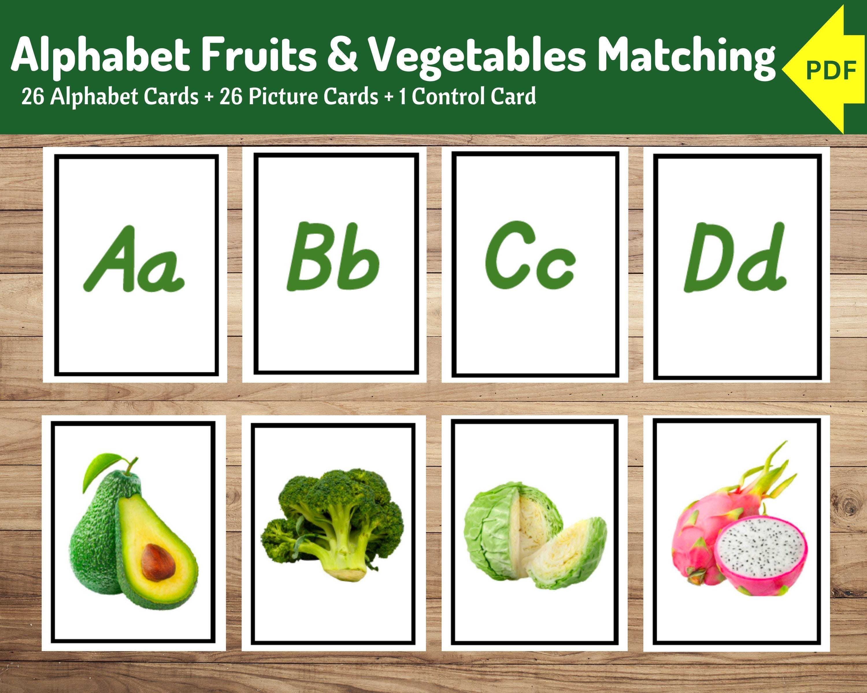 Alphabet Fruits and Vegetables Matching Cards for Introducing ...