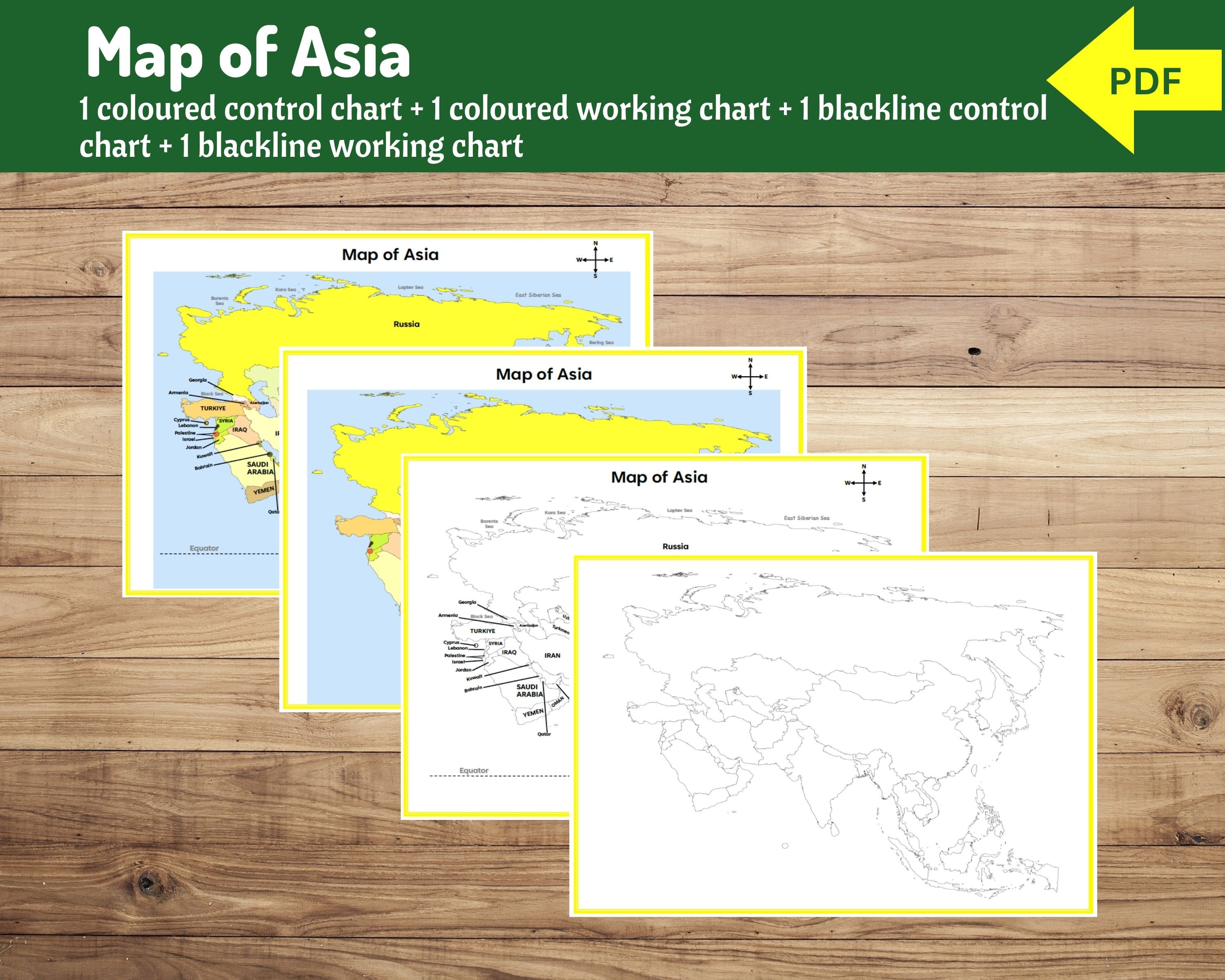 Map of Asia Montessori Bundle - Control & Working Charts - Etsy