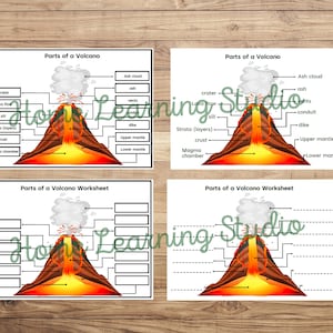 Montessori Parts of a Volcano 3-part Cards + Worksheets | Earth Science ...