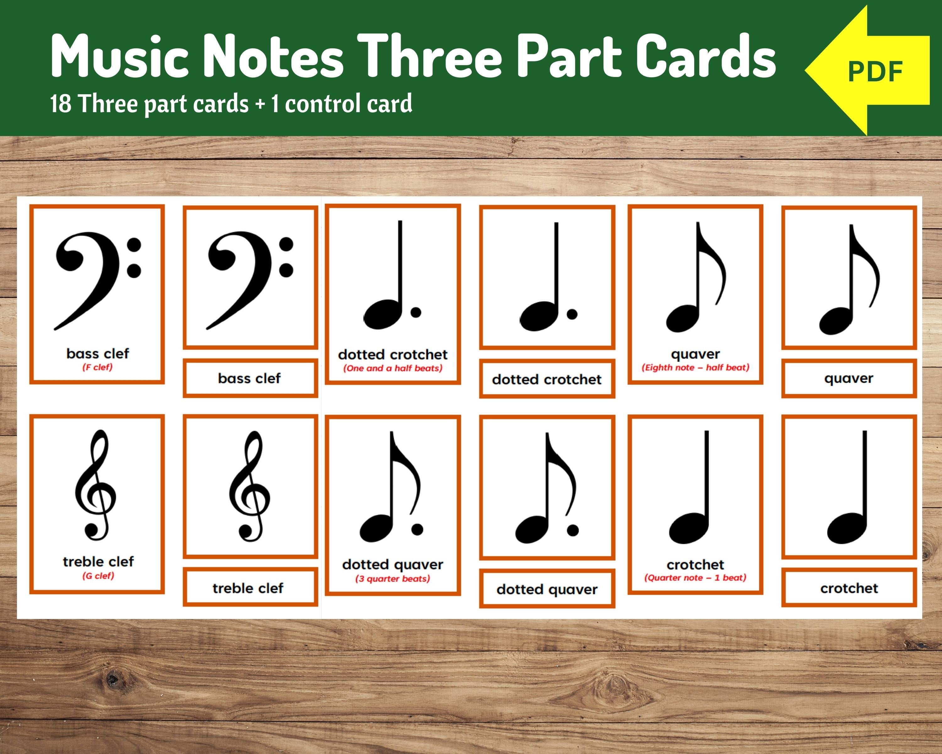 Music Notes Montessori Three-part Cards Music Notations Flash Cards ...