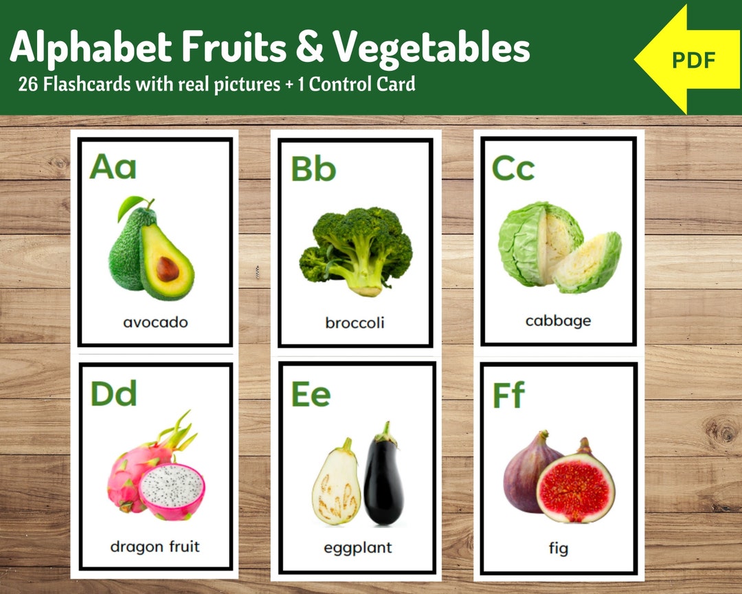 Alphabet Fruits & Vegetables Flashcards – Montessori Alphabet Learning ...