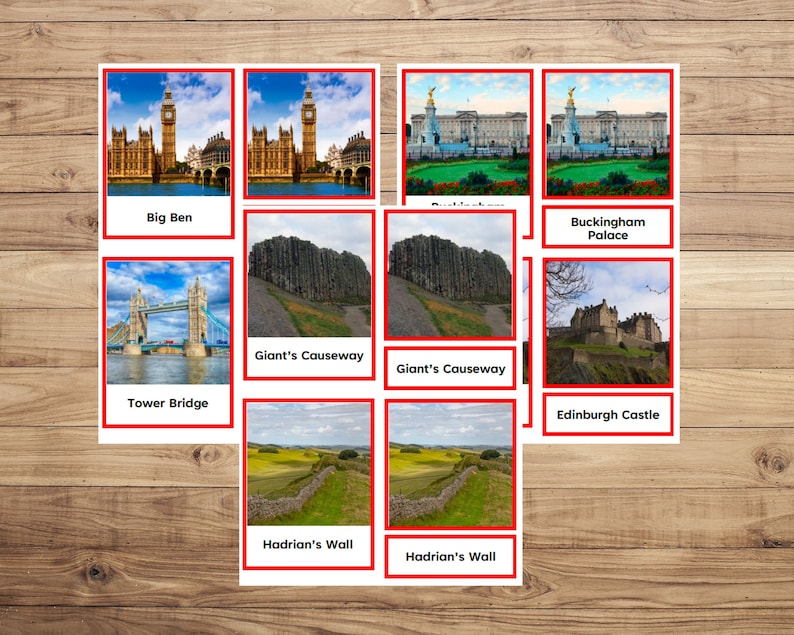 Landmarks of the United Kingdom 20 Montessori Three Part Cards ...