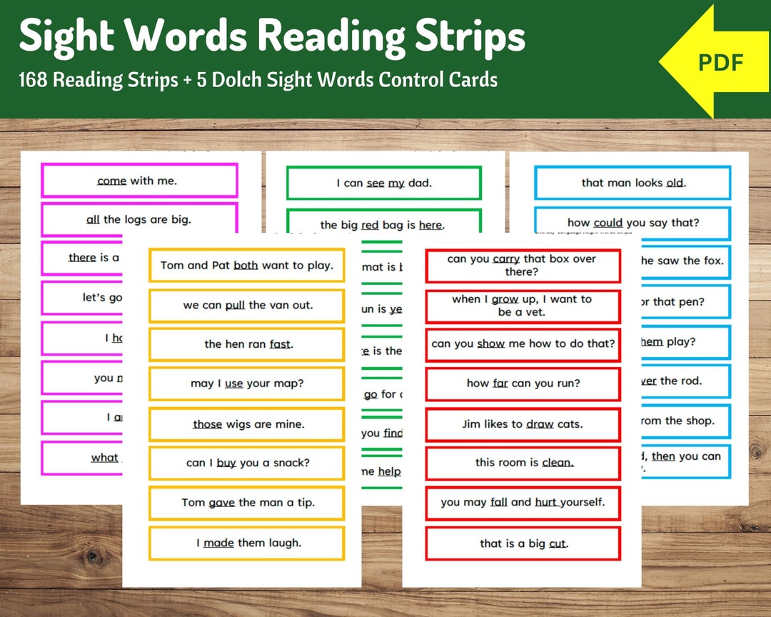 Sight Words Reading Strips: 168 Reading Strips 5 Dolch Sight Words ...