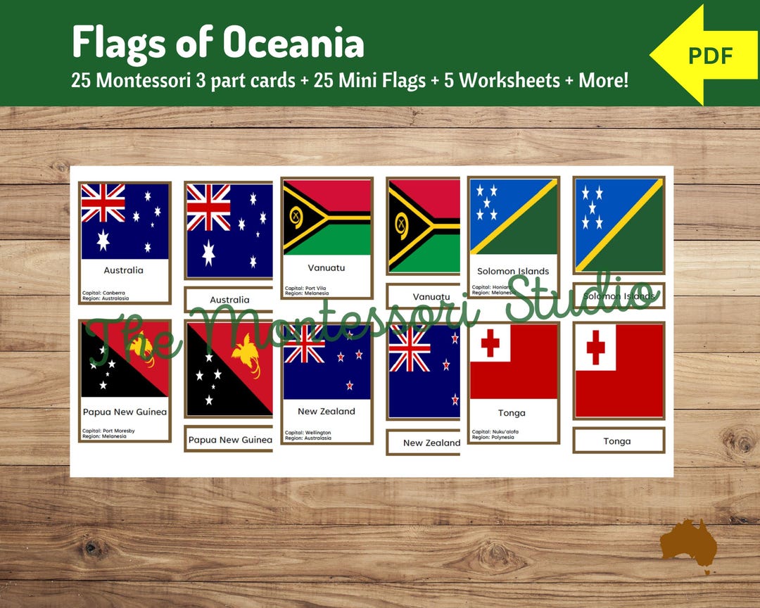 Flags and Countries of Australasia/oceania Montessori Bundle | Three ...